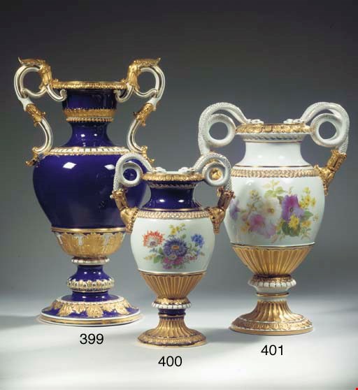 A Meissen porcelain gilt floral snake-handled vase , MARKED WITH ...