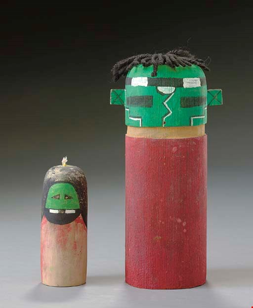 TWO ACOMA POLYCHROME WOOD KACHINA DOLLS | Christie's