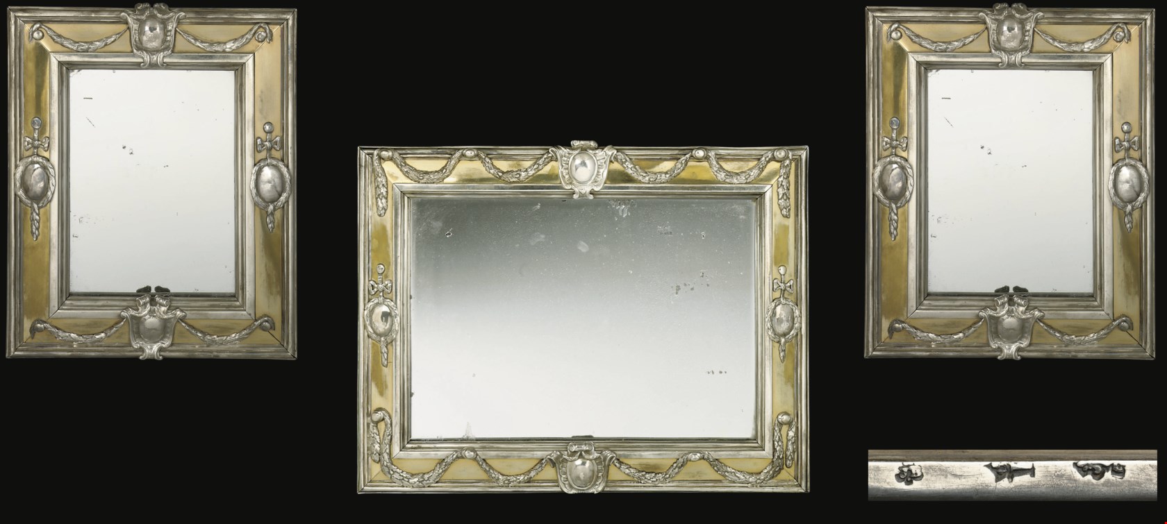 A SET OF THREE LOUIS XVI SILVER AND SILVER-GILT MIRRORS, COMPRISING ONE ...