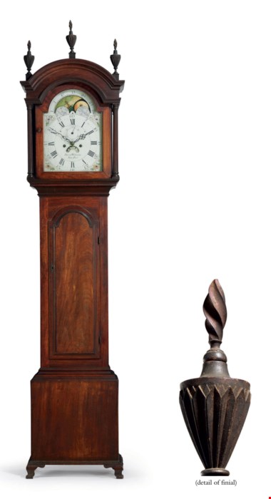 A FEDERAL CARVED MAHOGANY TALL-CASE CLOCK , DIAL SIGNED BY DAVID ...
