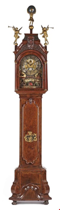 A DUTCH BURR-WALNUT LONGCASE CLOCK WITH AUTOMATON SCENE DEPICTING ...