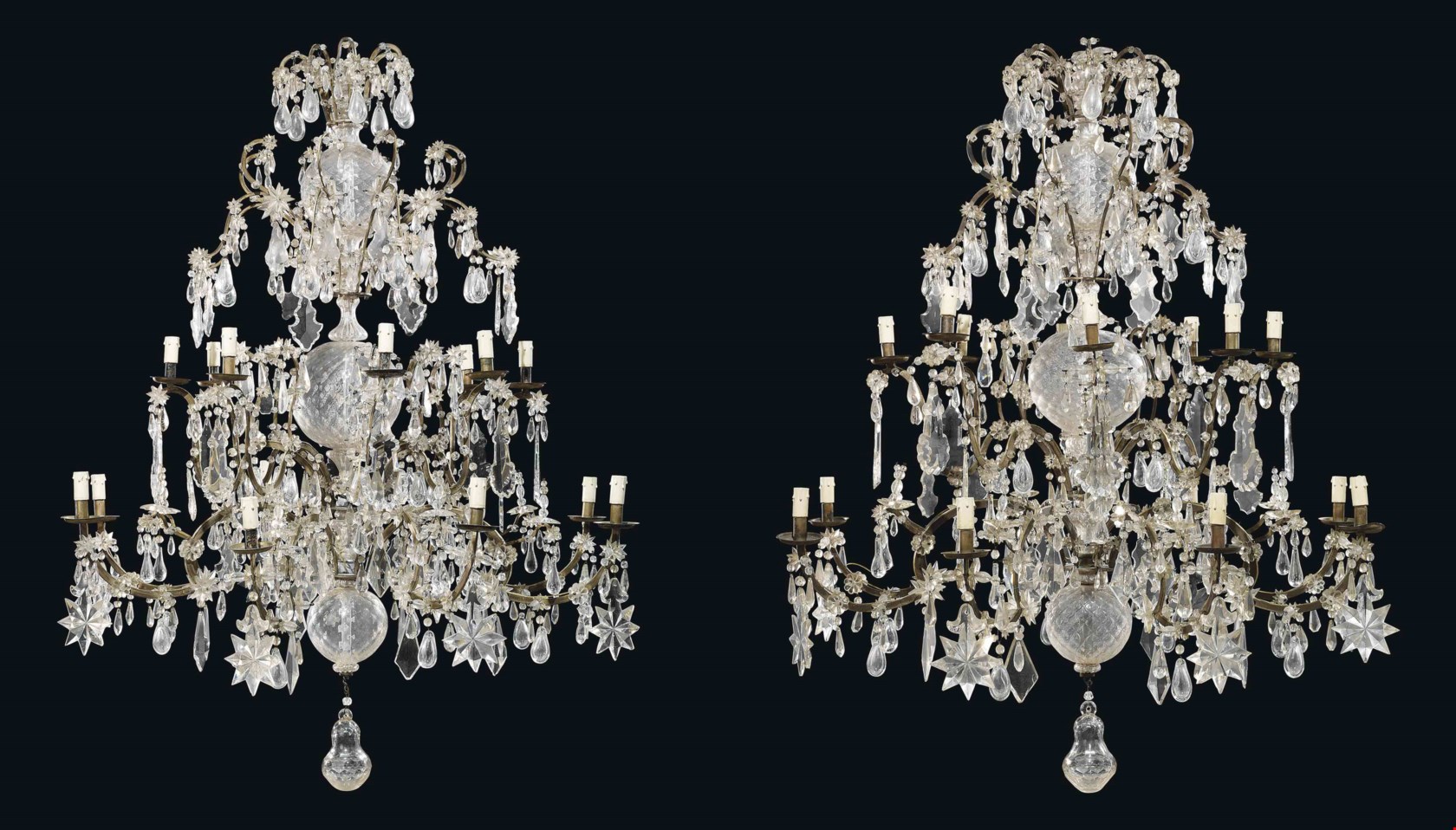 A PAIR OF NORTH ITALIAN SILVERED, MOULDED, CUT-GLASS AND CRYSTAL ...