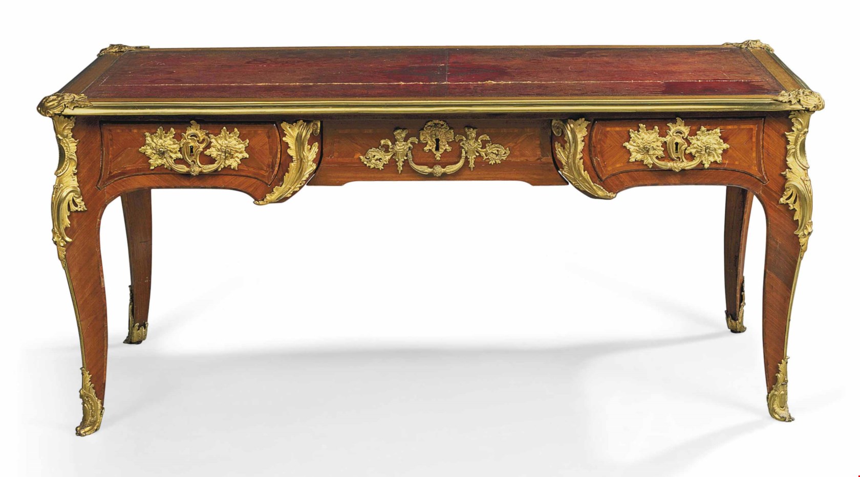 A LOUIS XV ORMOLU-MOUNTED AMARANTH AND BOIS SATINE BUREAU PLAT , MID ...