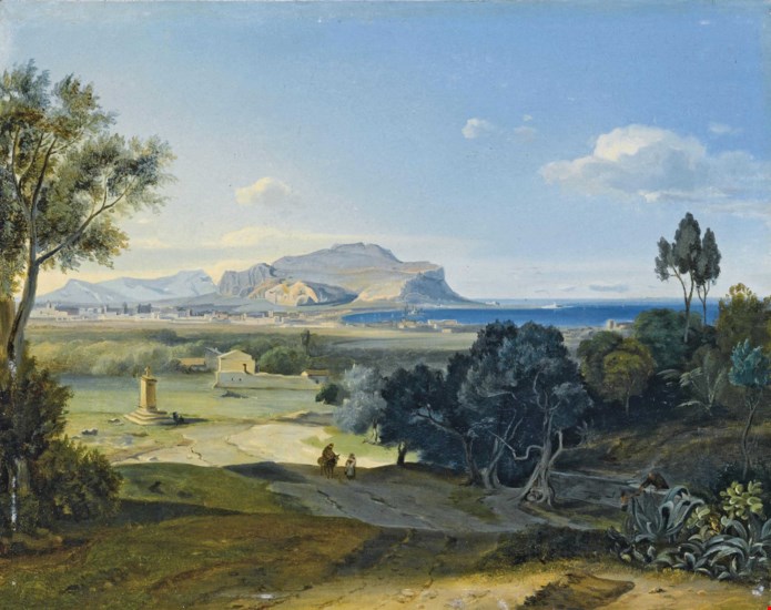 Artista tedesco del secolo XIX , Veduta di Palermo col monte Pellegrino ...