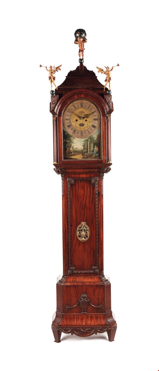A Dutch carved mahogany musical longcase clock with automaton