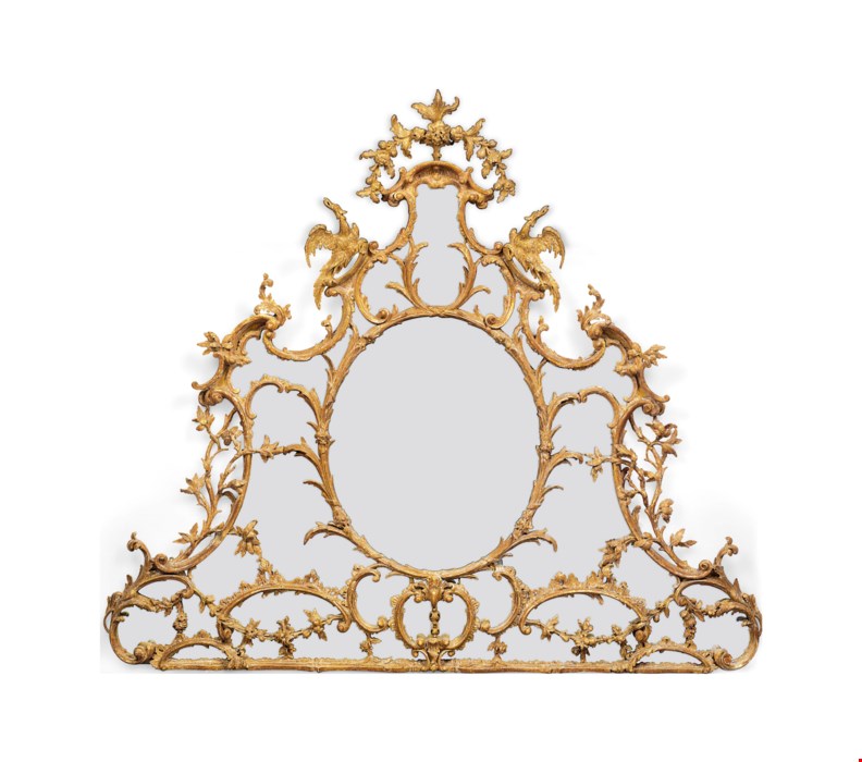 A GEORGE III GILTWOOD OVERMANTEL MIRROR, CIRCA 1760-70, IN THE MANNER ...