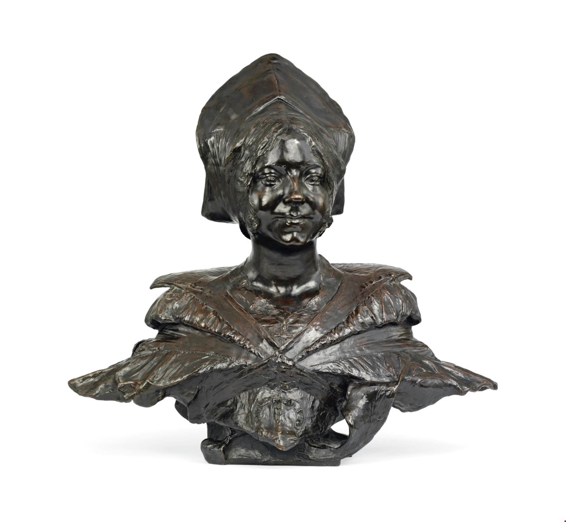 A FRENCH PATINATED BRONZE BUST OF LOUISE LABE , CAST BY BURGEN FONDEUR ...