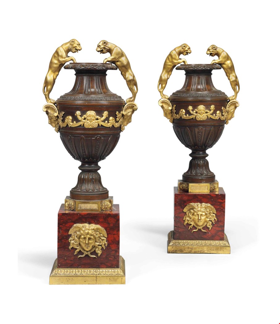 A PAIR OF LOUIS XVI ORMOLU-MOUNTED BRONZE VASES , CIRCA 1770-1775 ...