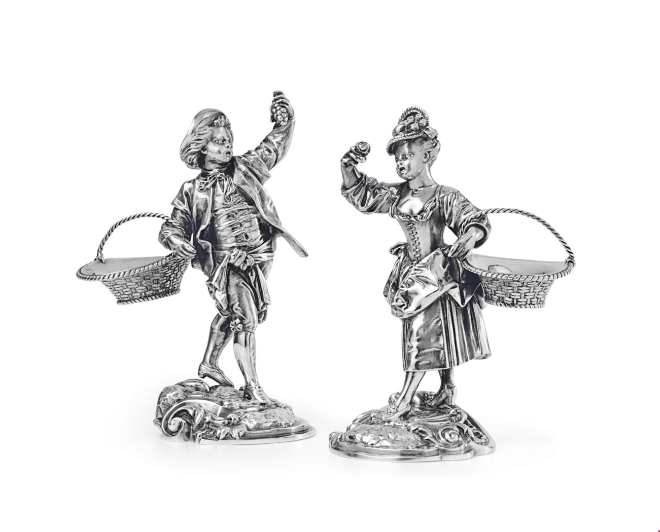 A PAIR OF VICTORIAN SILVER FIGURAL SALT CELLARS , MARK OF ROBERT ...