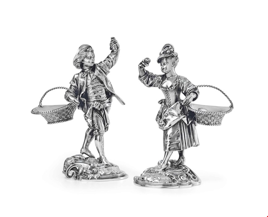 A PAIR OF VICTORIAN SILVER FIGURAL SALT CELLARS , MARK OF ROBERT ...