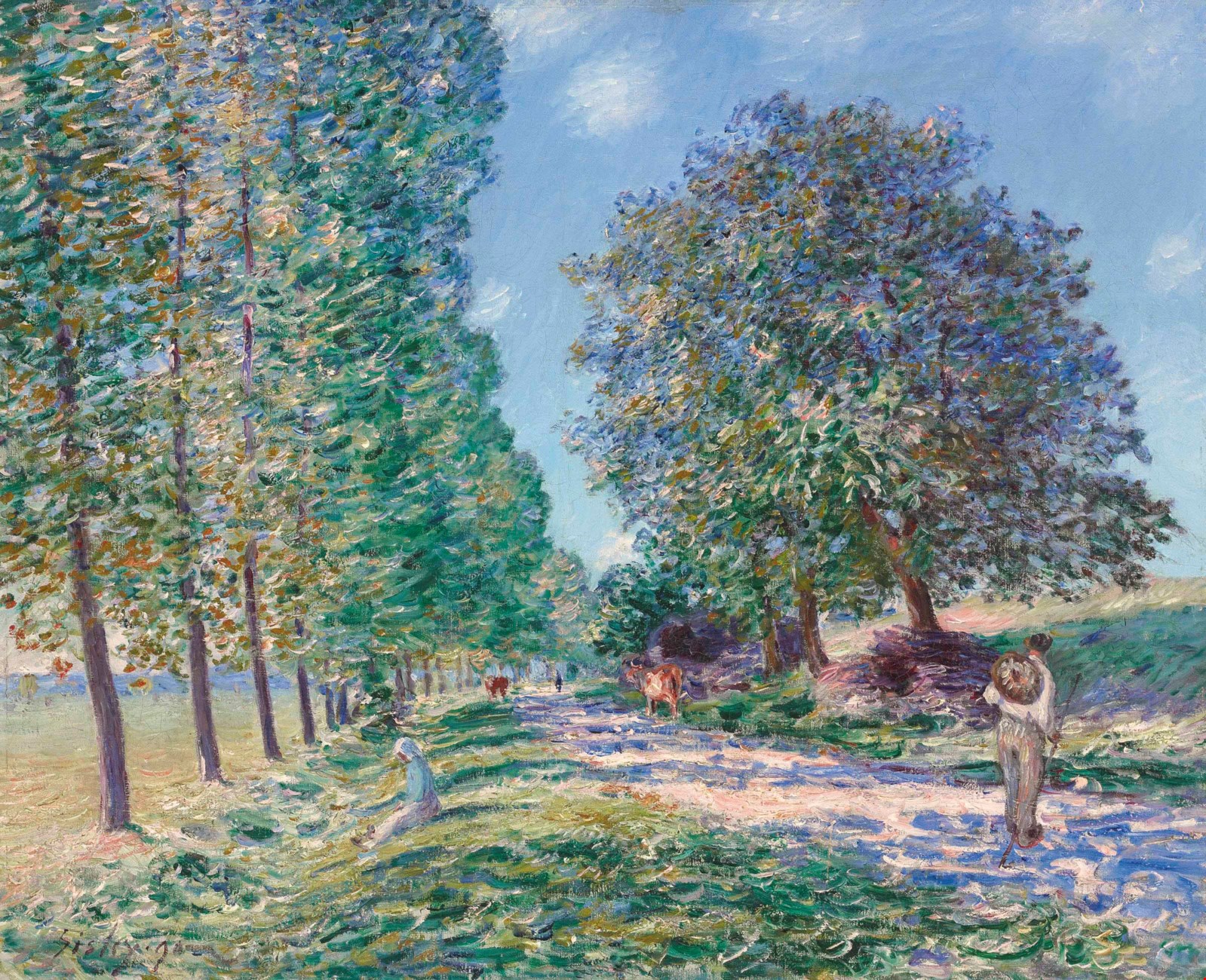 Alfred Sisley (1839-1899) , L'allée des peupliers à Moret au bord du ...