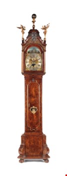 A Dutch walnut and figured-walnut longcase clock with shipsautomaton ...
