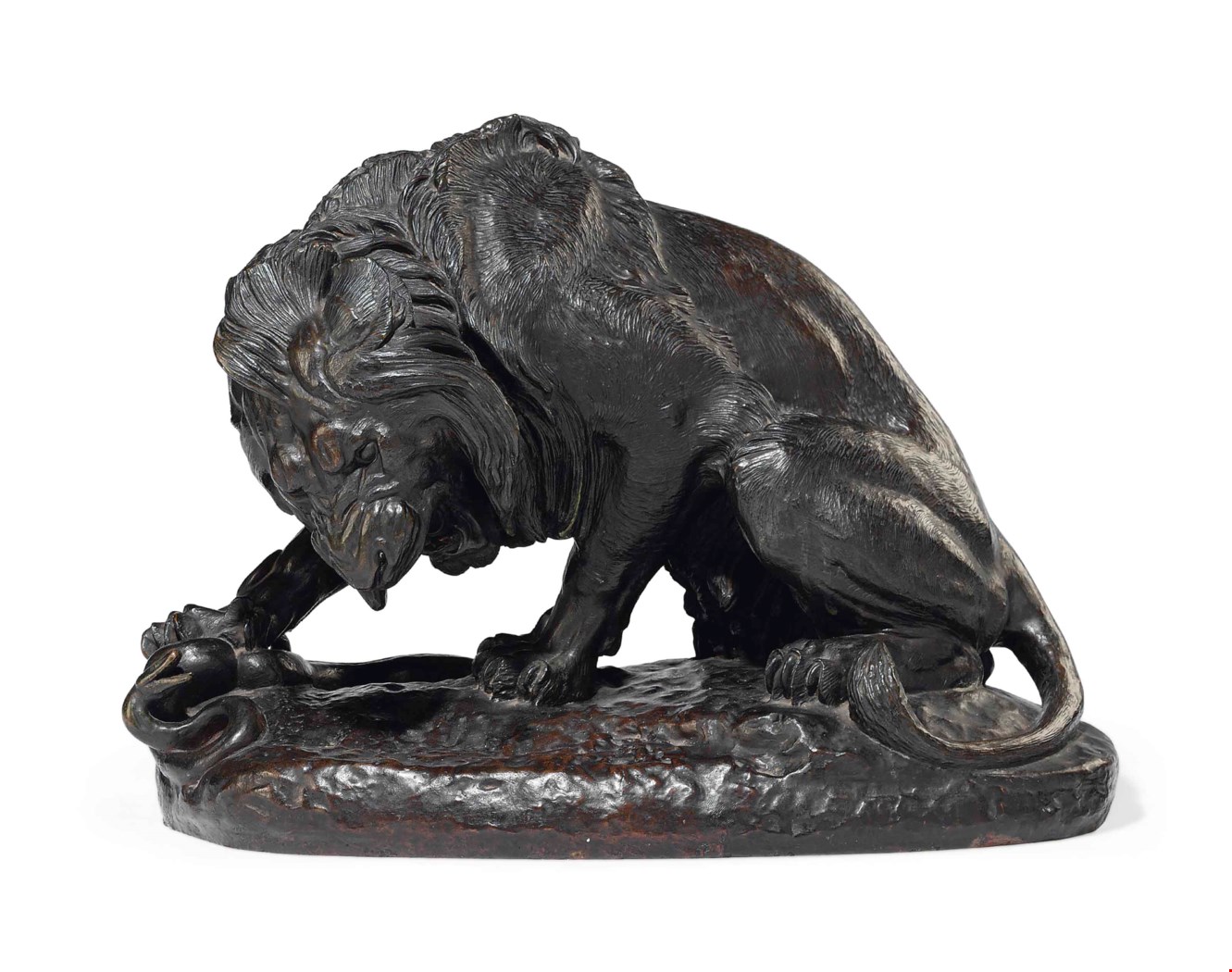 A FRENCH BRONZE GROUP OF 'LION ET SERPENT' (SALON DE 1833) , CAST BY ...