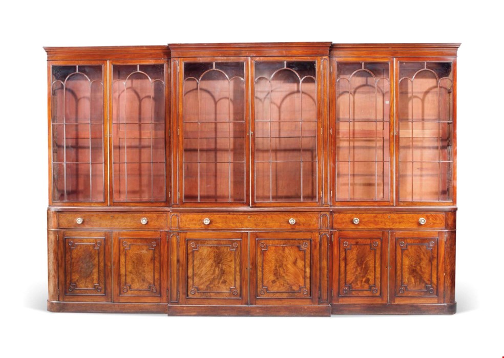 A REGENCY MAHOGANY BREAKFRONT BOOKCASE , BY W.PRIEST, CIRCA 1810 ...