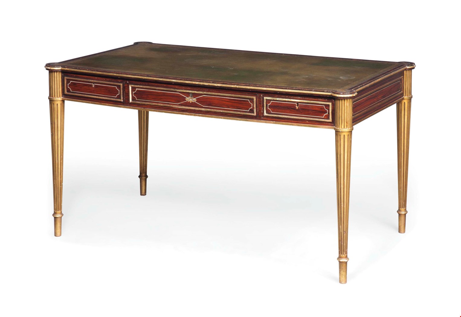 A SIMULATED ROSEWOOD AND PARCEL-GILT WRITING TABLE , OF REGENCY STYLE ...