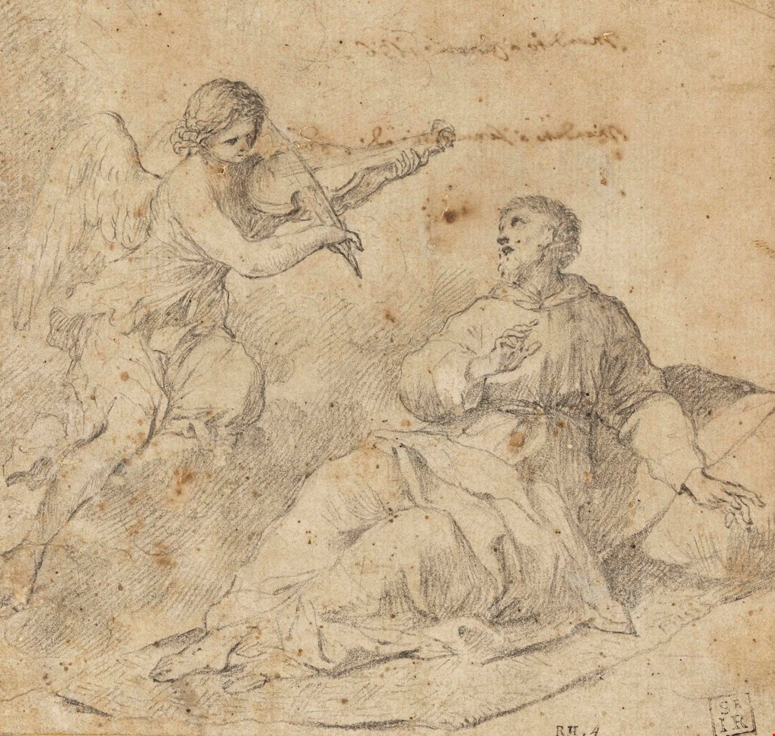 Giovanni Francesco Romanelli (Viterbo 1610-1662) , An angel violinist ...