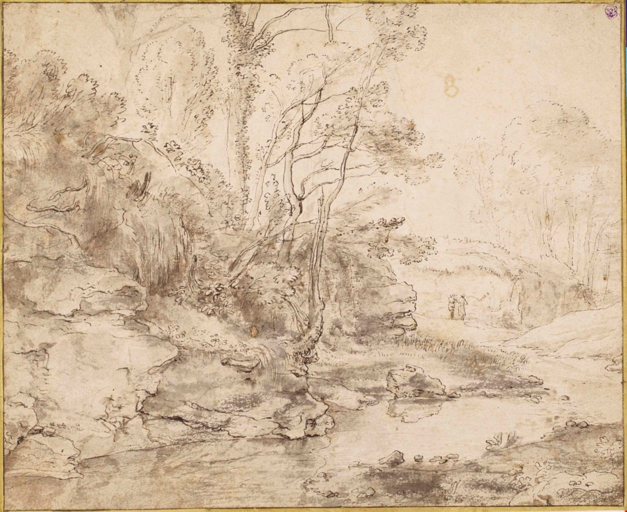 Herman van Swanevelt (Woerden 1603-1655 Paris) , A stream in a hilly ...