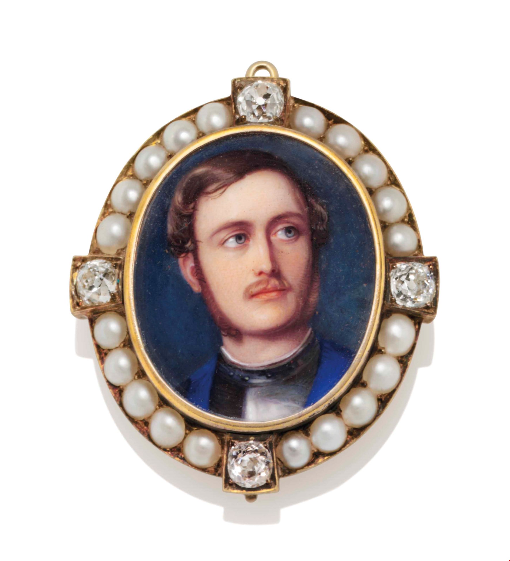 AN ENAMEL IN A JEWELED FRAME PORTRAIT MINIATURE OF PRINCE ALBERT, THE ...