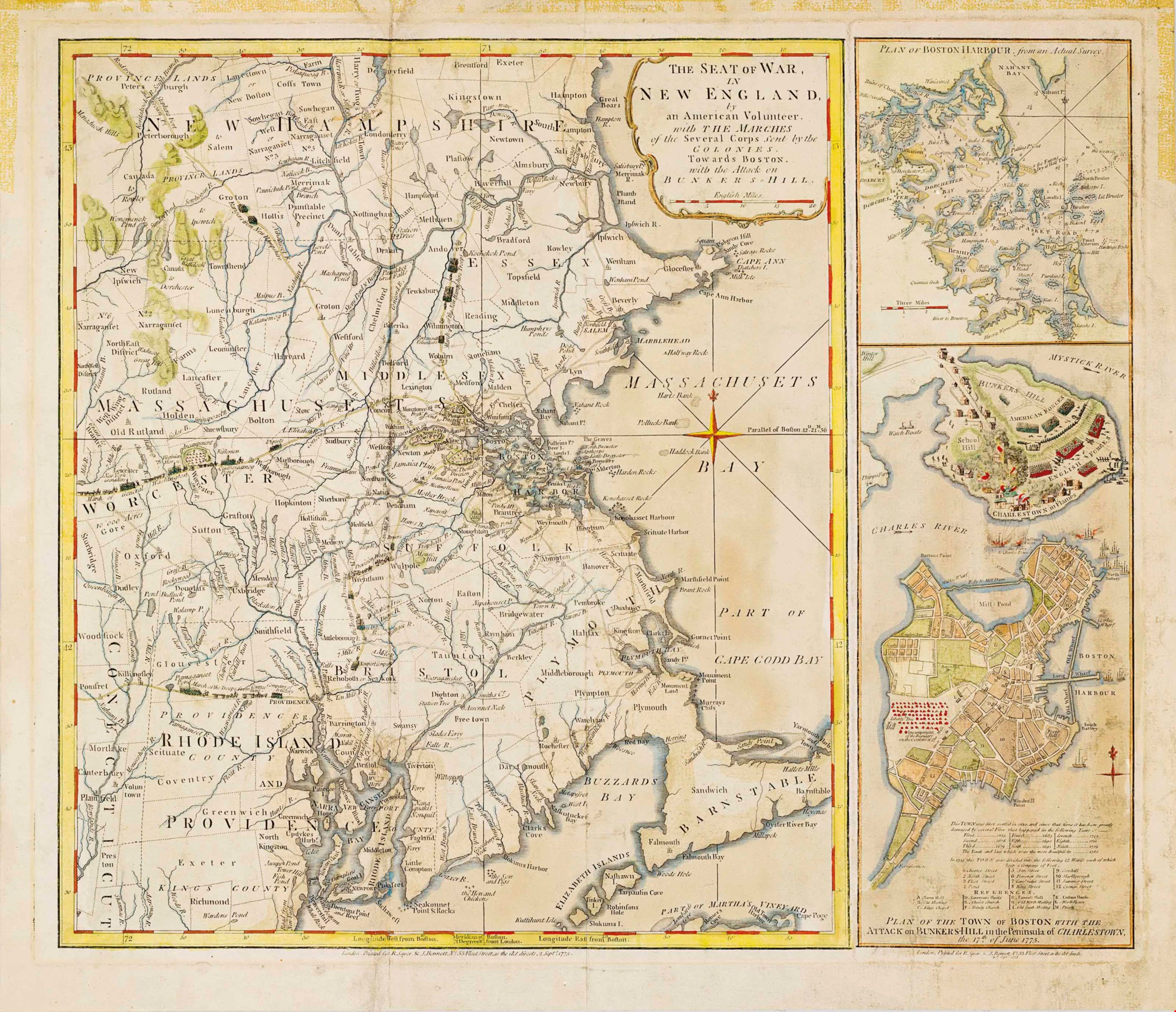 SAYER, Robert (1725-1794) and BENNETT, John, cartographers. The Seat of War in New England, by ...