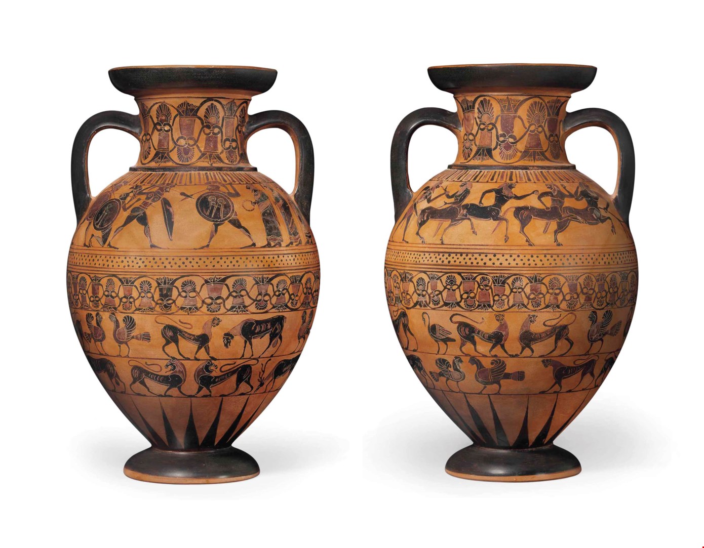 AN ATTIC BLACK-FIGURED TYRRHENIAN AMPHORA, ATTRIBUTED TO THE CASTELLANI ...