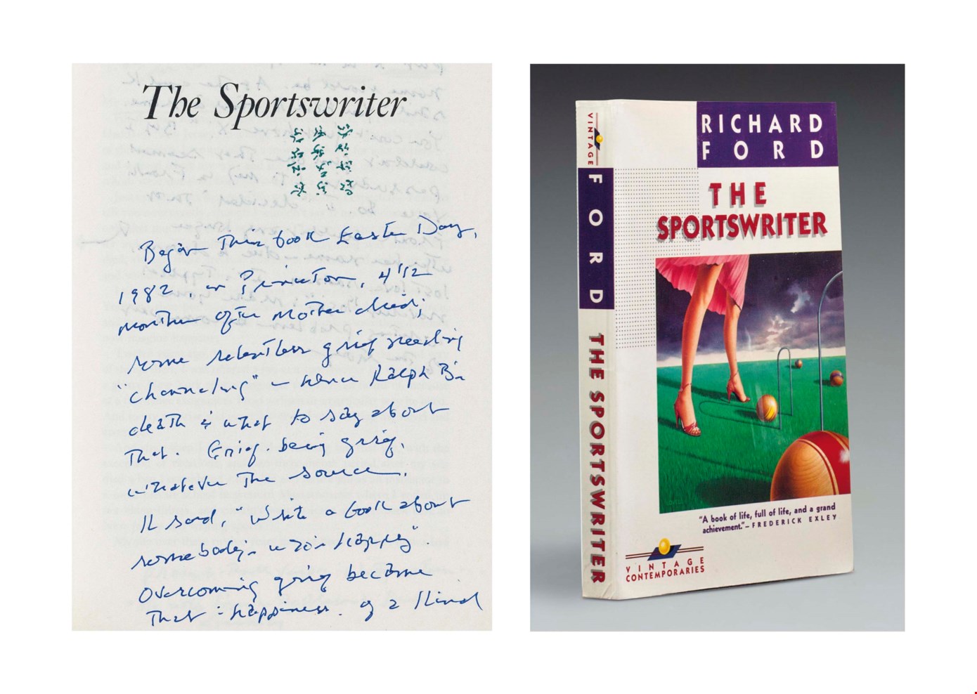 FORD, Richard (b. 1944). The Sportswriter. New York: Vintage, 1986. 8 ...