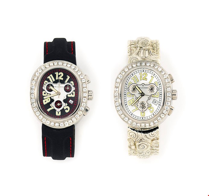 Two diamond-set 'L'Ovale Maximus' chronograph quartz wristwatches, by ...