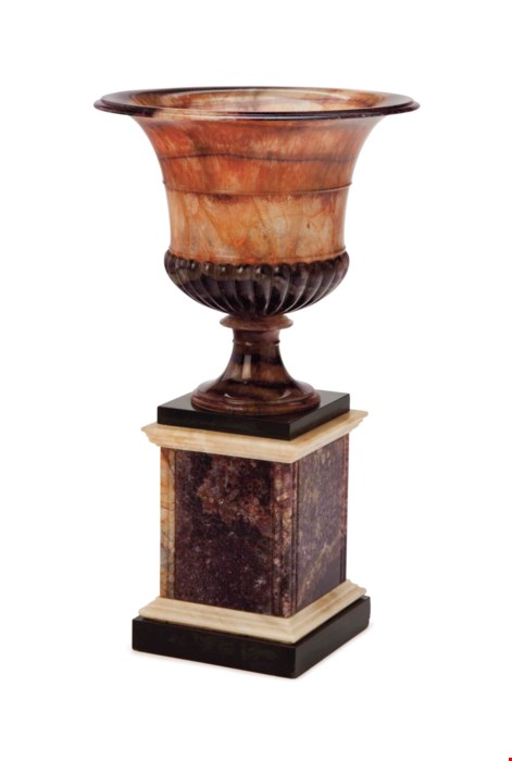 A GEORGE III BLUE JOHN, WHITE MARBLE AND SLATE URN, EARLY 19TH CENTURY ...