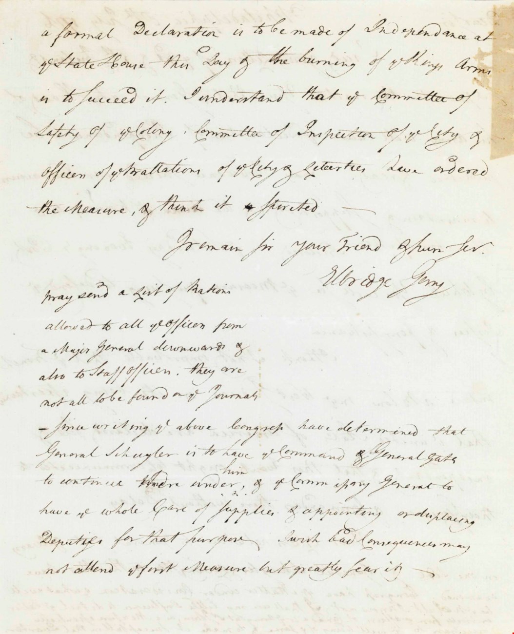 GERRY, Elbridge (Signer, Massachusetts). Autograph letter signed ...