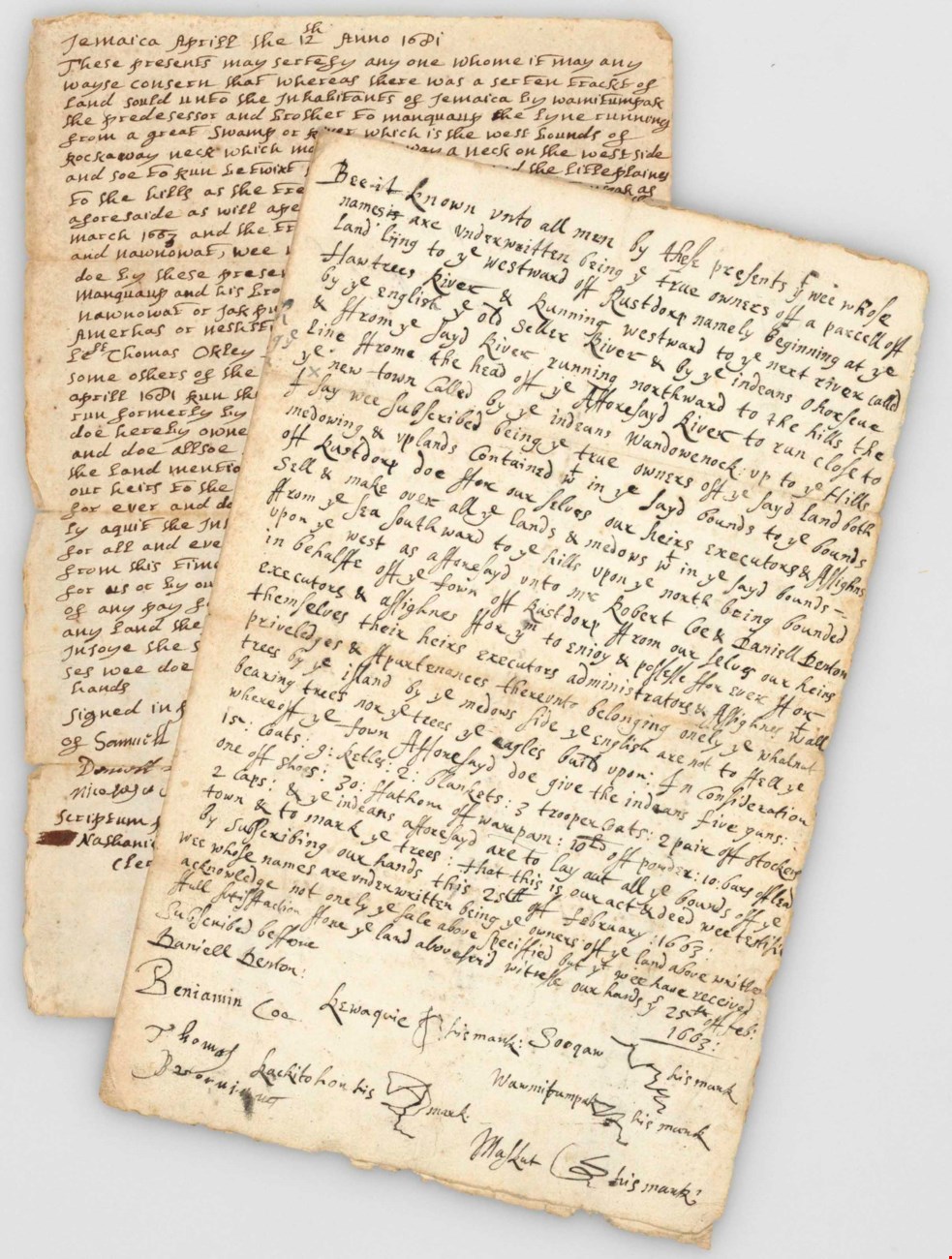 [NATIVE AMERICAN DEEDS.] Two manuscript documents signed with marks by ...