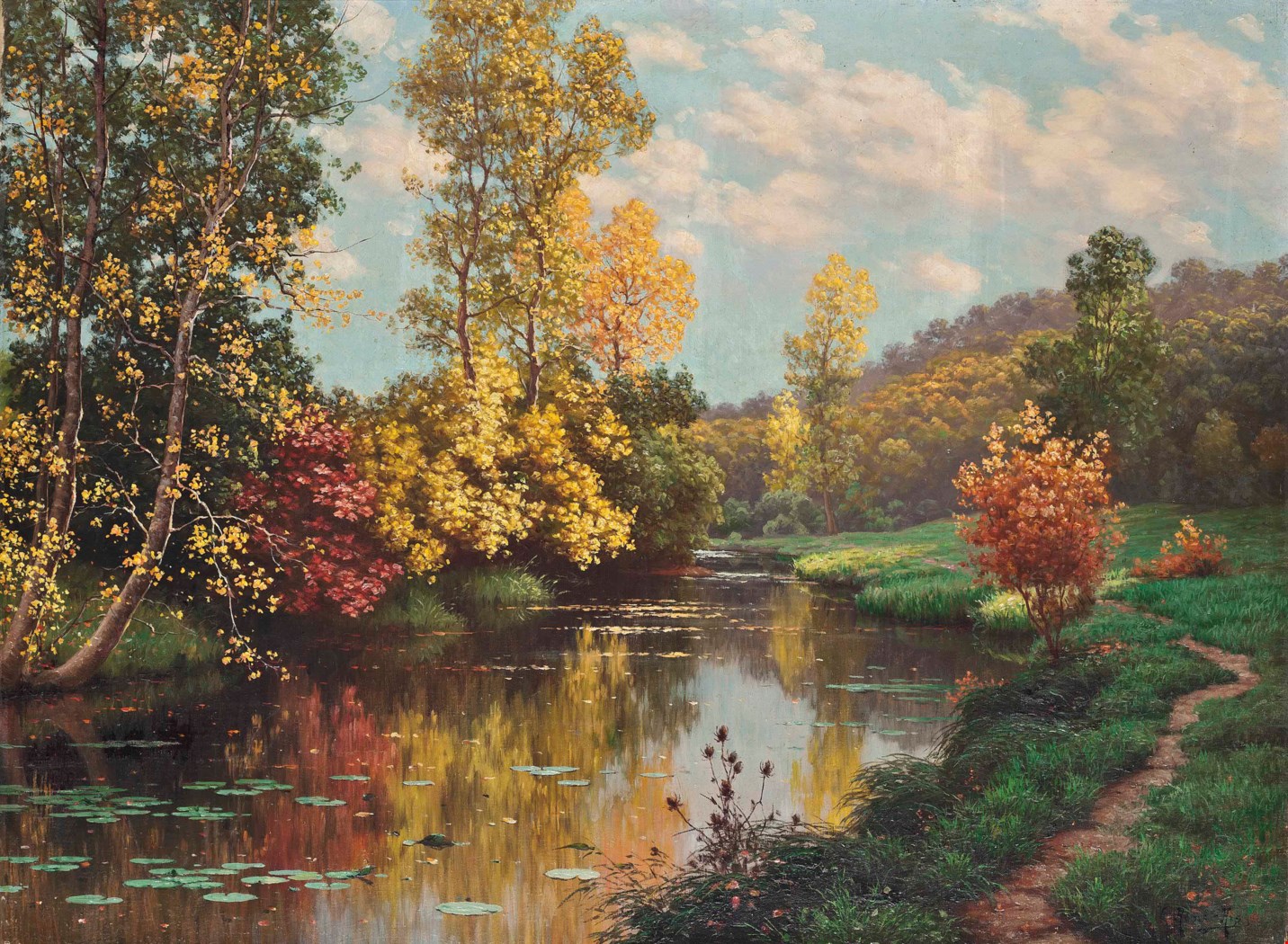 René Charles Edmond His (FRENCH, 1877-1960), October on the river Yonne ...
