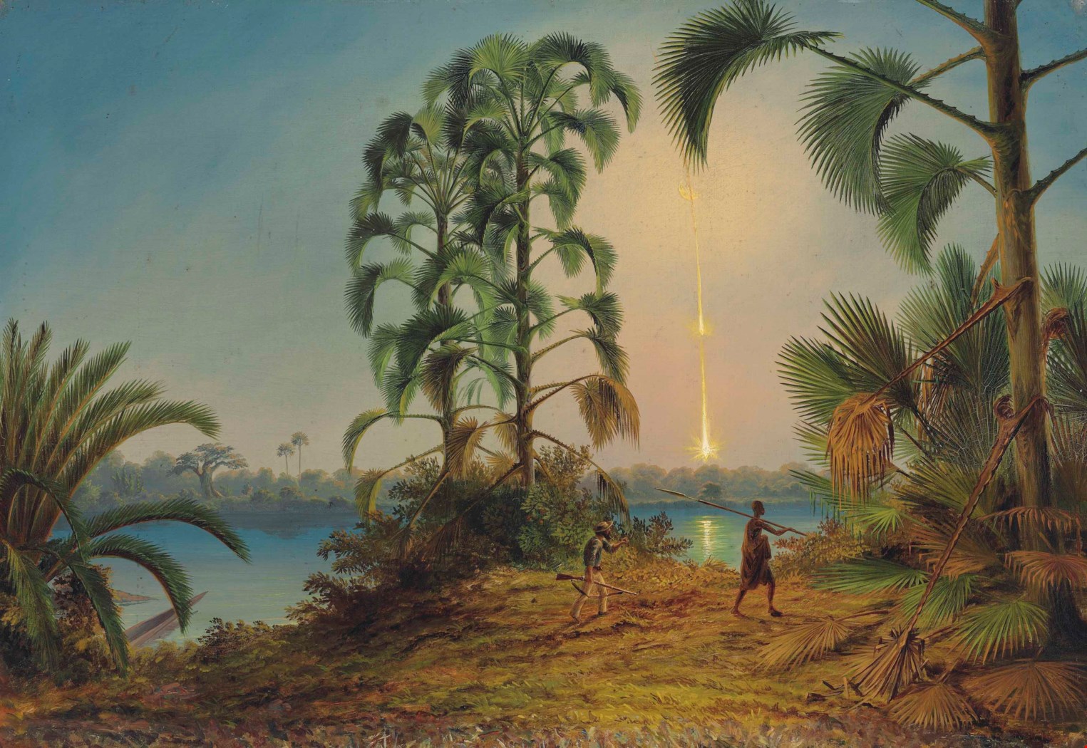 Thomas Baines (1820-1875), Searching for Hippopotami on an island in ...