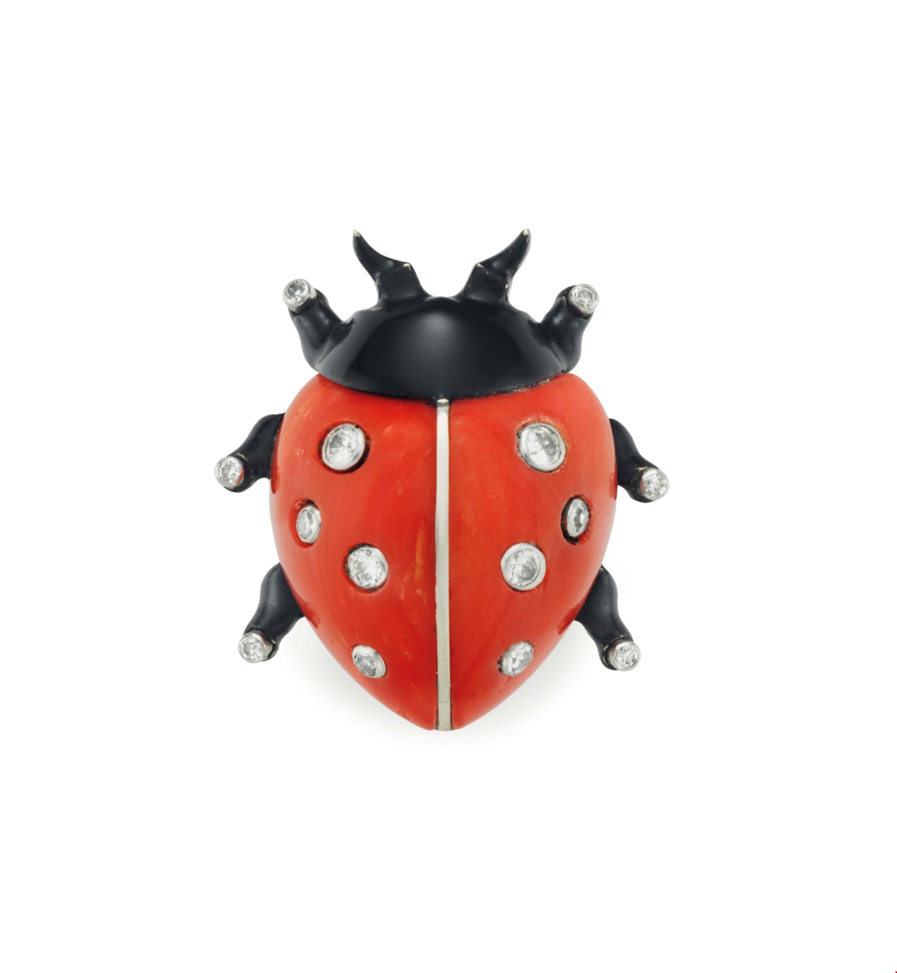 A CORAL, ENAMEL AND DIAMOND LADYBUG BROOCH, BY CARTIER | Christie's
