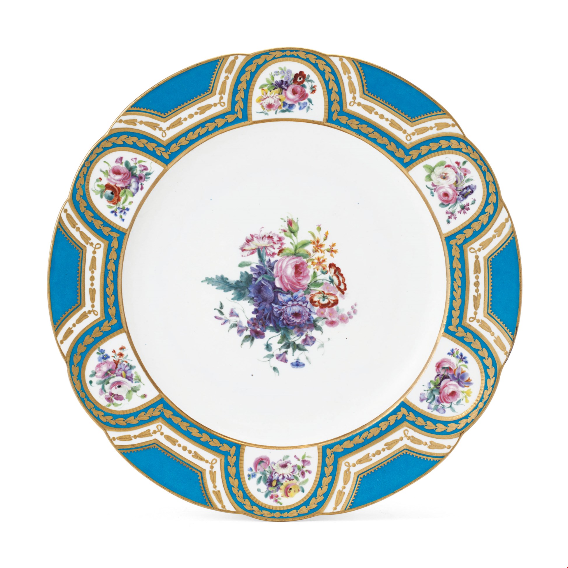 A SEVRES PORCELAIN BLEU CELESTE SAMPLE PLATE (ASSIETTE ECHANTILLON)