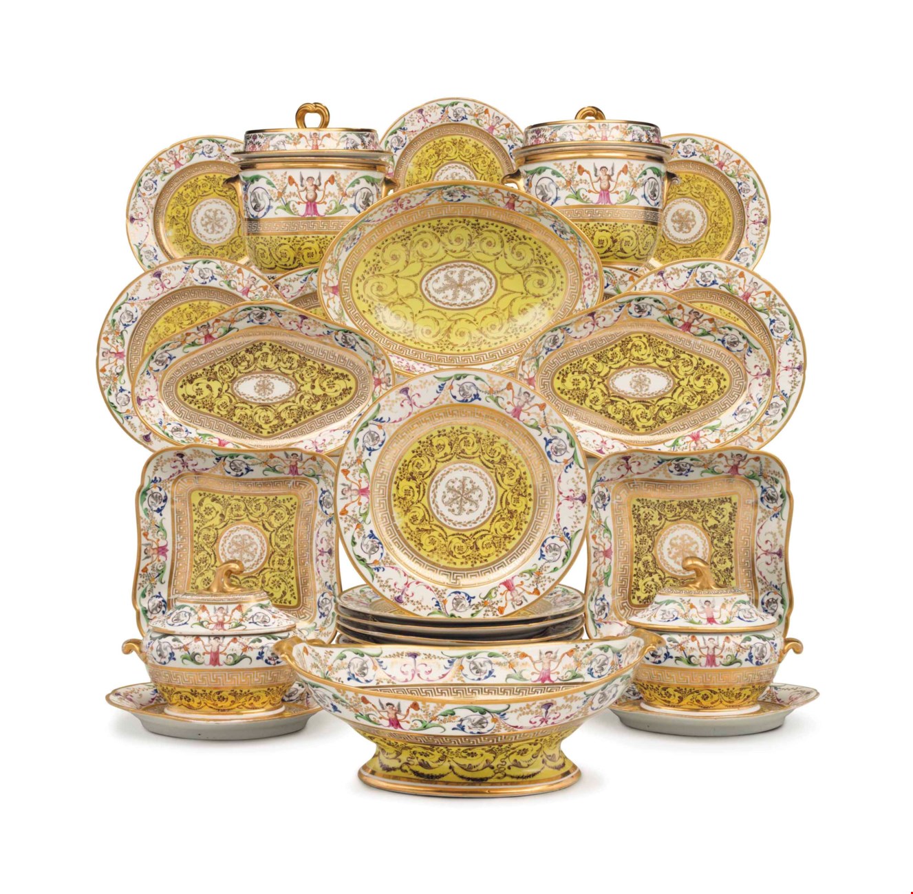 A COALPORT PORCELAIN YELLOW-GROUND PART DESSERT SERVICE, CIRCA 1815 ...