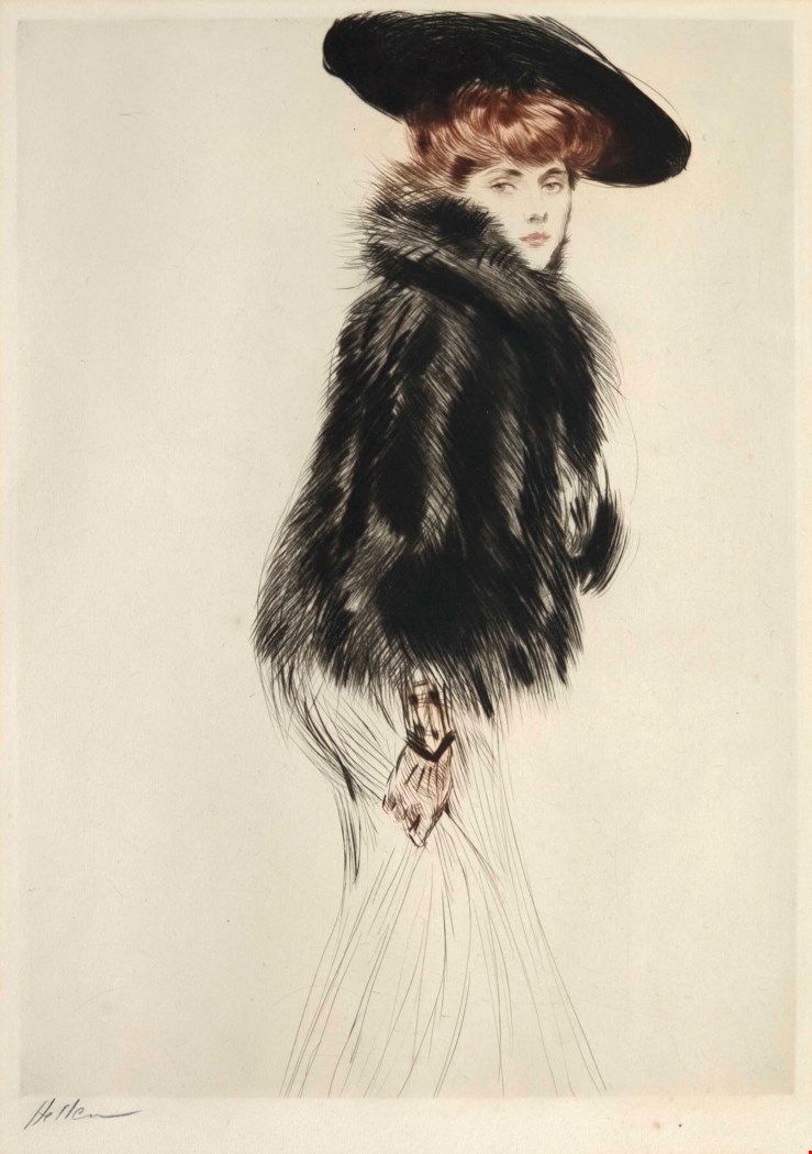Paul Cesar Helleu (1859-1927), Madame Helleu à la pèlerine de fourrure ...