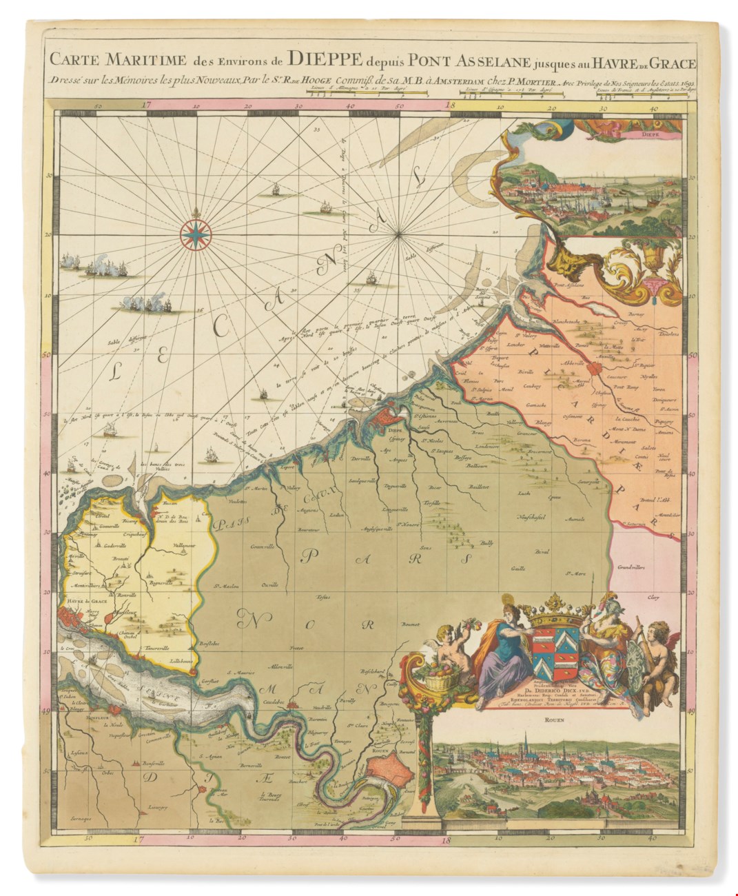 HOOGHE, Romein de (1645-1708). Carte Maritime des Environs de Dieppe ...