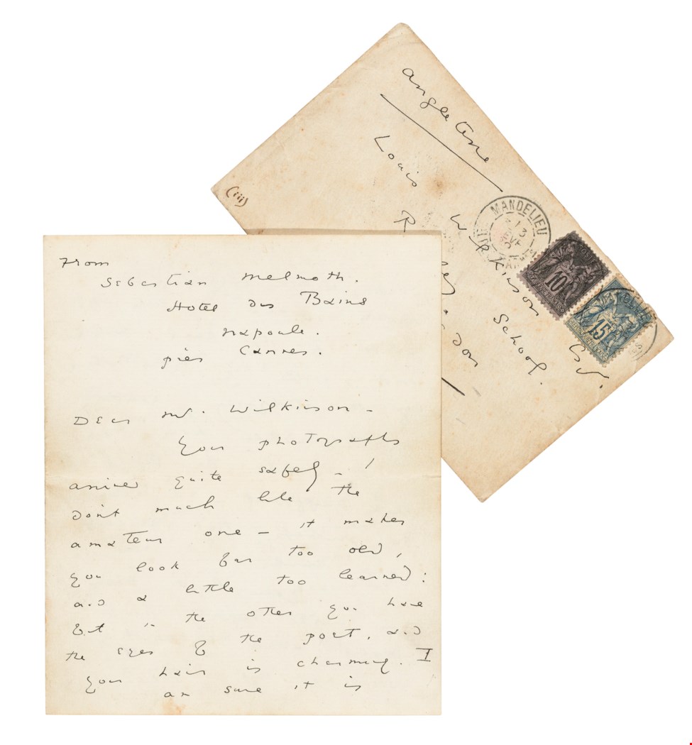 WILDE, Oscar (1854-1900). Autograph letter signed (‘O’ and ‘Sebastian ...