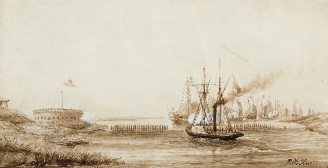 William Adolphus Knell (c.1808-1874), HMS ‘Nemesis’ attacking Houchung ...