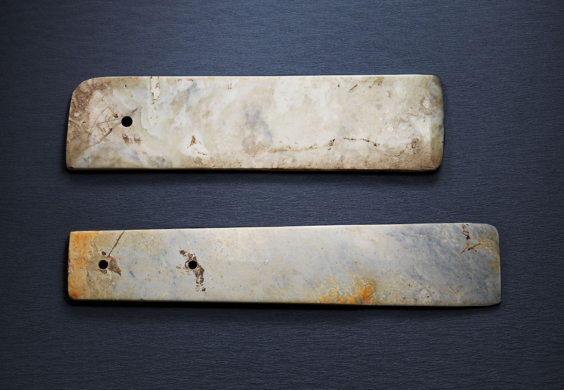 TWO JADE BLADES, NEOLITHIC PERIOD, POSSIBLY DAWENKOU CULTURE, CIRCA ...