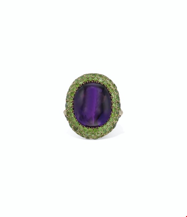 AN AMETHYST AND TSAVORITE GARNET RING, TAFFIN, 21ST CENTURY | Christie's