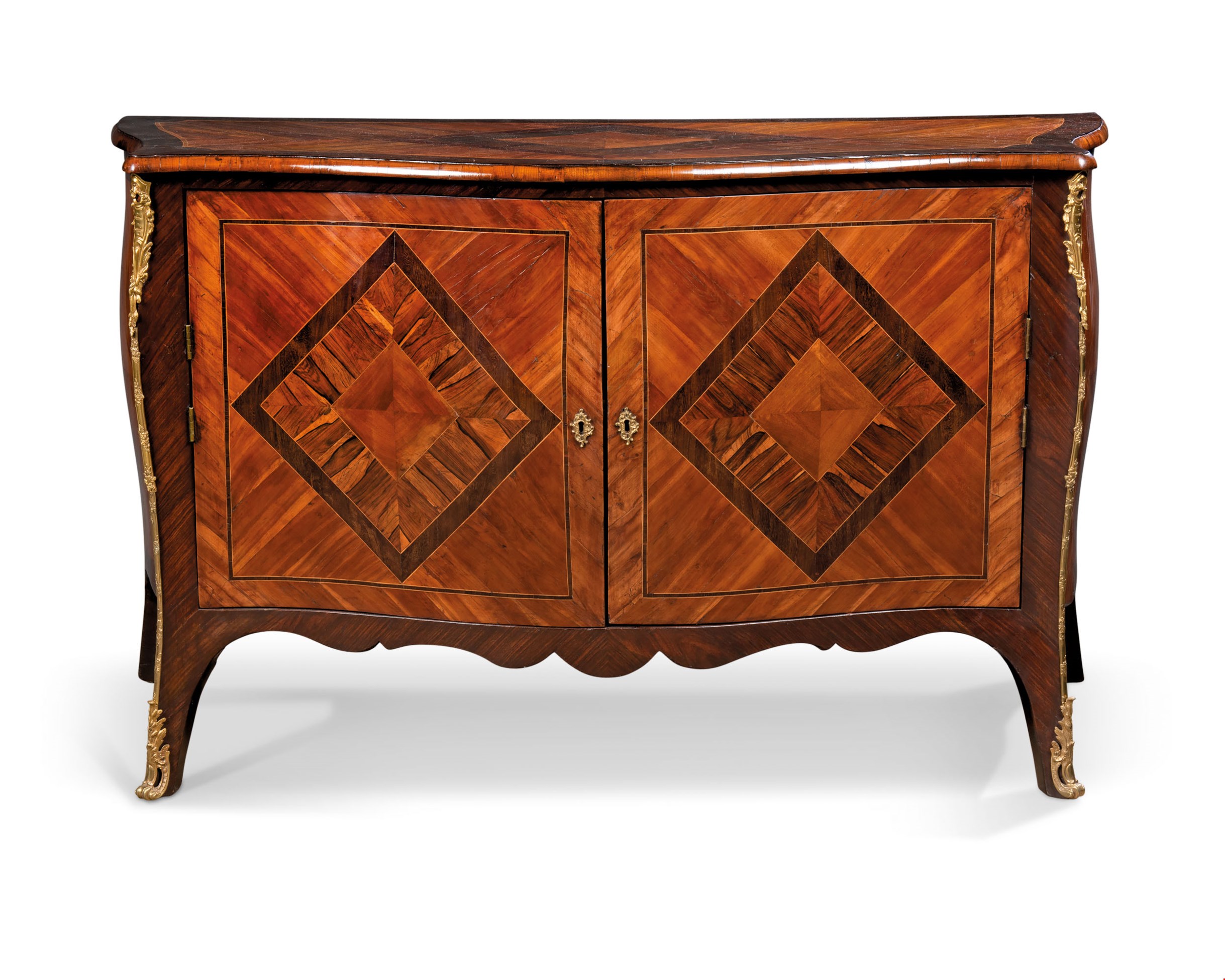 A GEORGE III ORMOLU-MOUNTED ROSEWOOD, PLUM, WENGE, FUSTIC AND BOIS ...