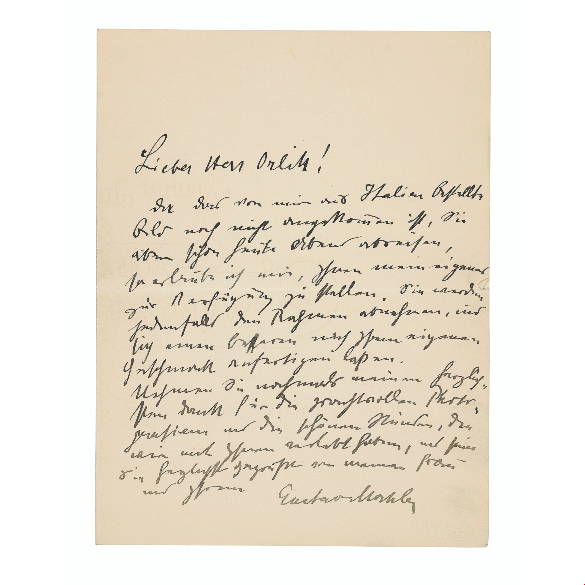 MAHLER, Gustav (1850-1911), Autograph letter signed (‘Gustav Mahler ...