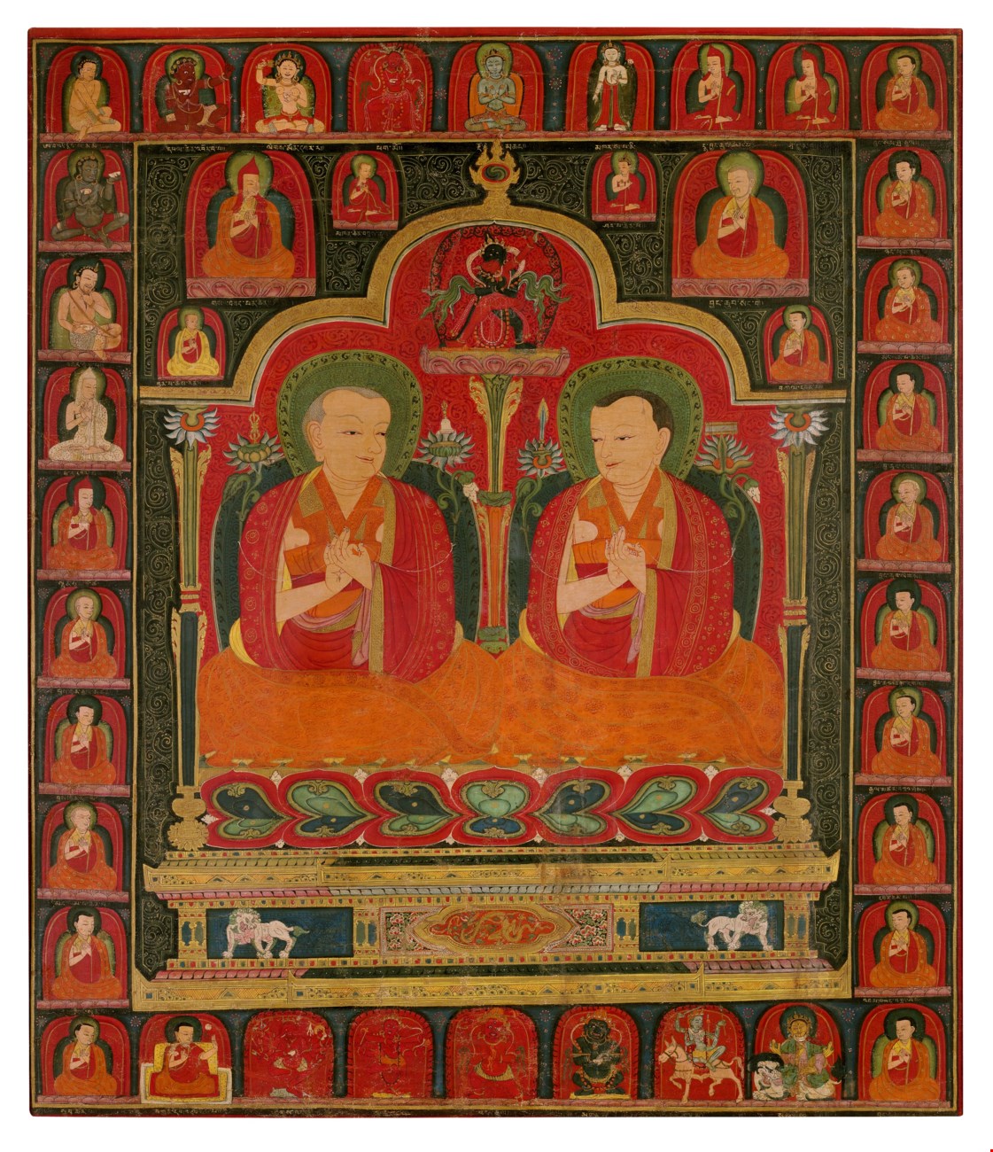 A RARE LAMDRE LINEAGE PAINTING OF TWO SAKYA MASTERS