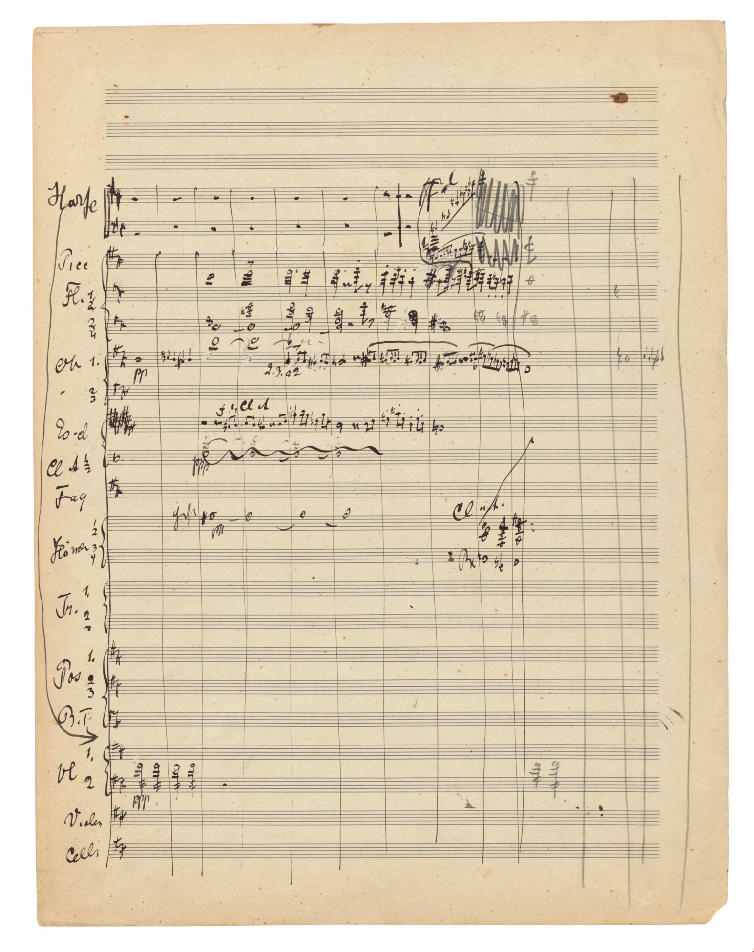 MAHLER, Gustav (1860-1911), Autograph sketchleaf for the Ninth Symphony ...