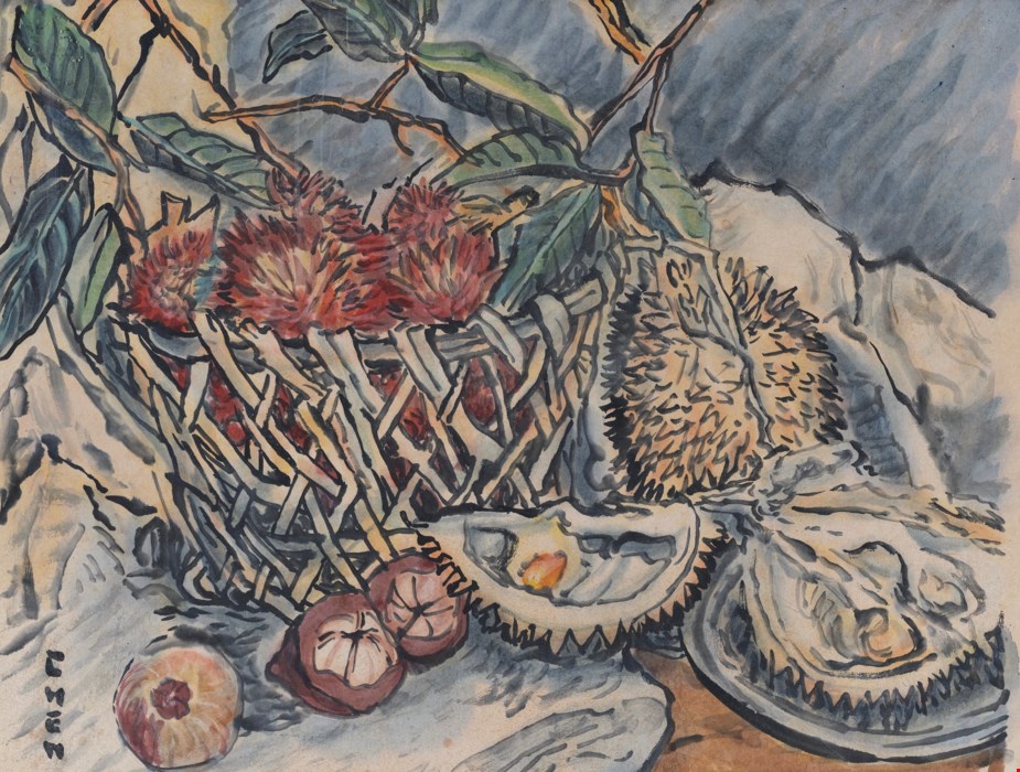GEORGETTE CHEN (1906-1993), Still Life with Durians, Mangosteens and ...