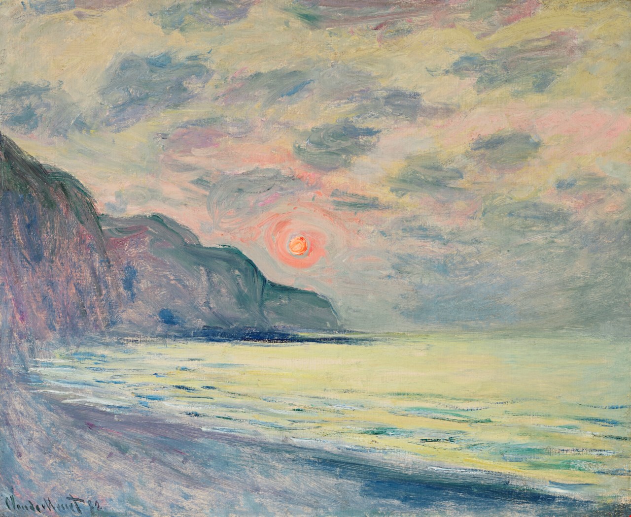 CLAUDE MONET (1840-1926), Soleil couchant, temps brumeux, Pourville ...