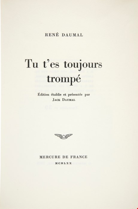 DAUMAL, René, Lot de 8 livres. 1952-1979 | Christie's