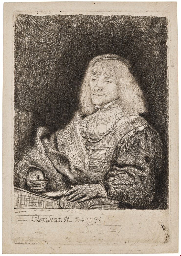 REMBRANDT HARMENSZ. VAN RIJN (1606-1669), Man at a Desk wearing a Cross ...