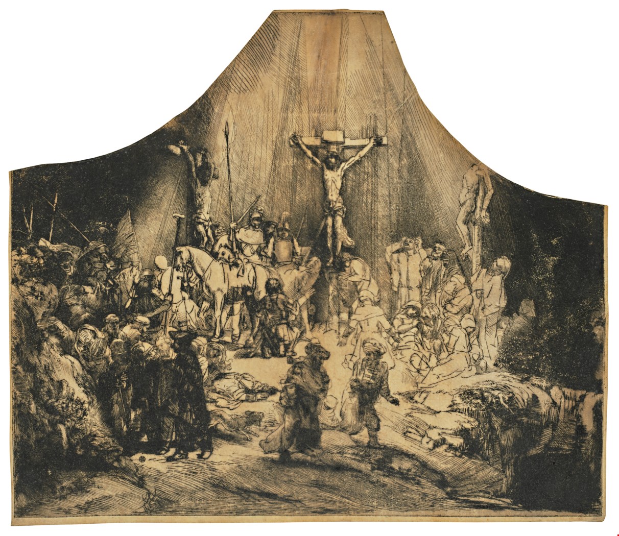 REMBRANDT HARMENSZ. VAN RIJN (1606-1669), Christ crucified between the ...