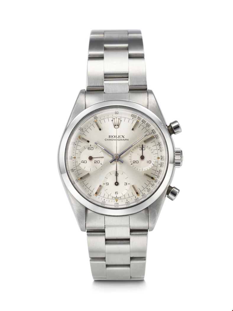 ROLEX. A RARE AND ATTRACTIVE STAINLESS STEEL CHRONOGRAPH WRISTWATCH ...